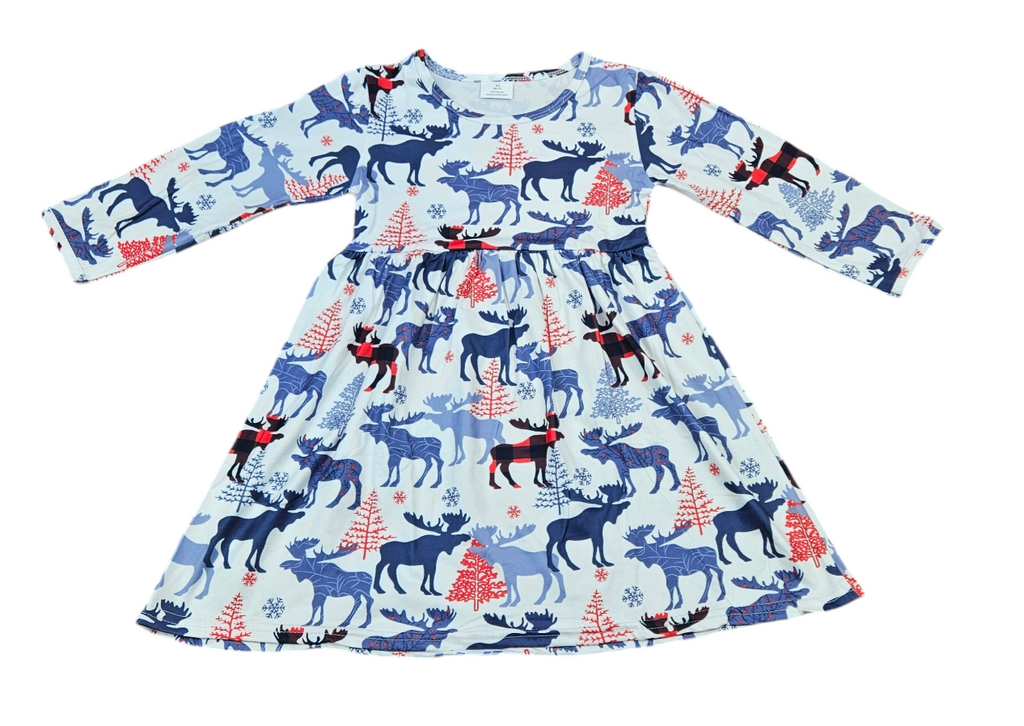 Moose Long Sleeve Milk Silk Dress – Great Lakes Kids Apparel LLC