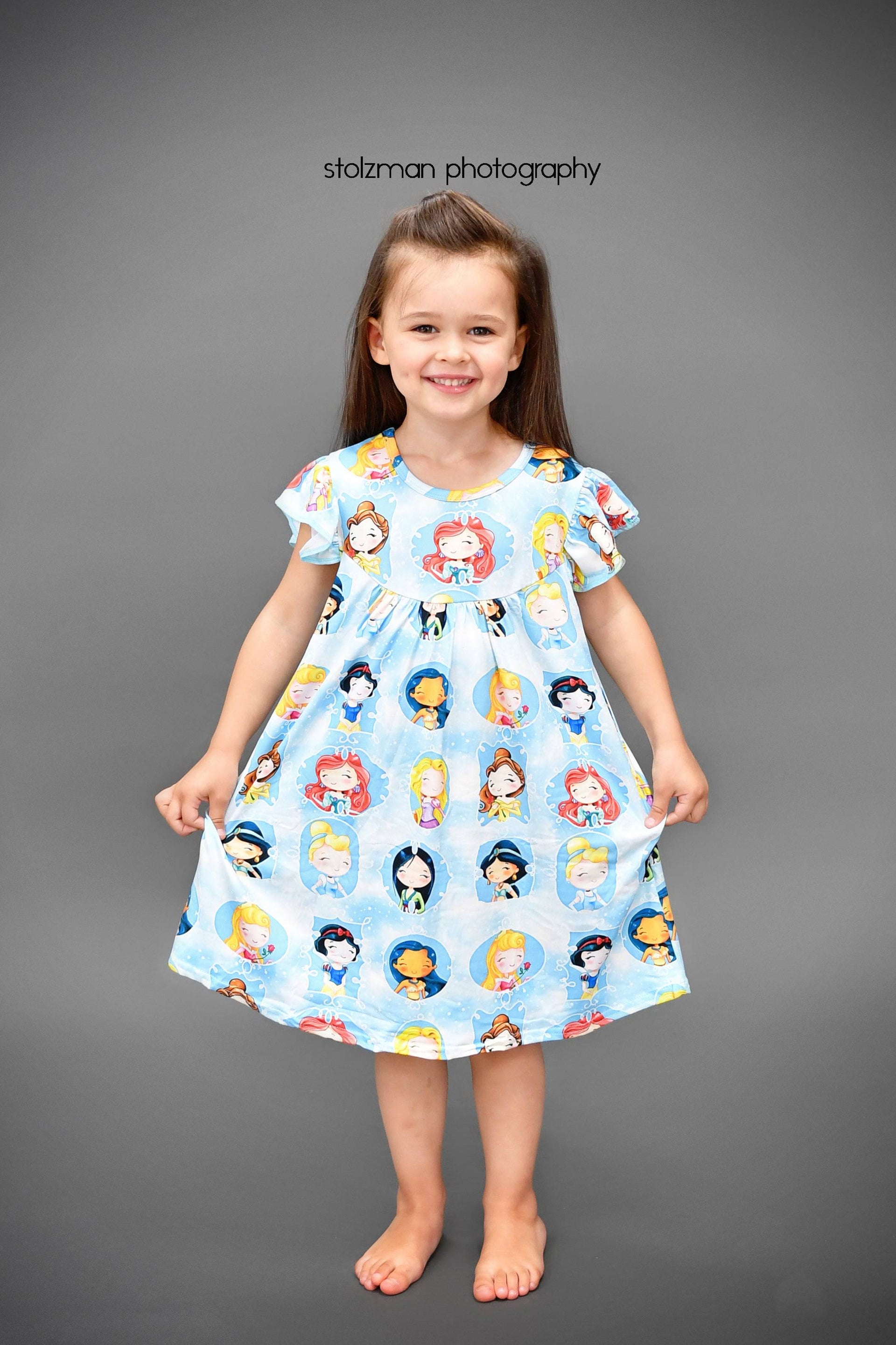 Blue Happy Princess Milk Silk Flutter Dress – Great Lakes Kids Apparel LLC
